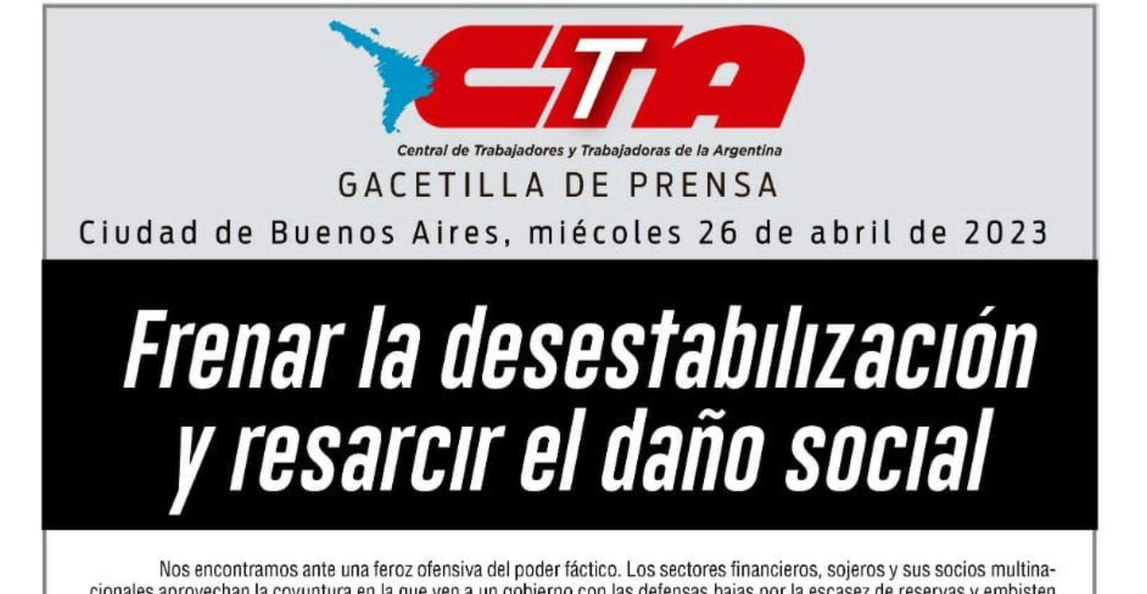 FRENAR LA DESESTABILIZACIÓN Y RESARCIR EL DAÑO SOCIAL | UTE